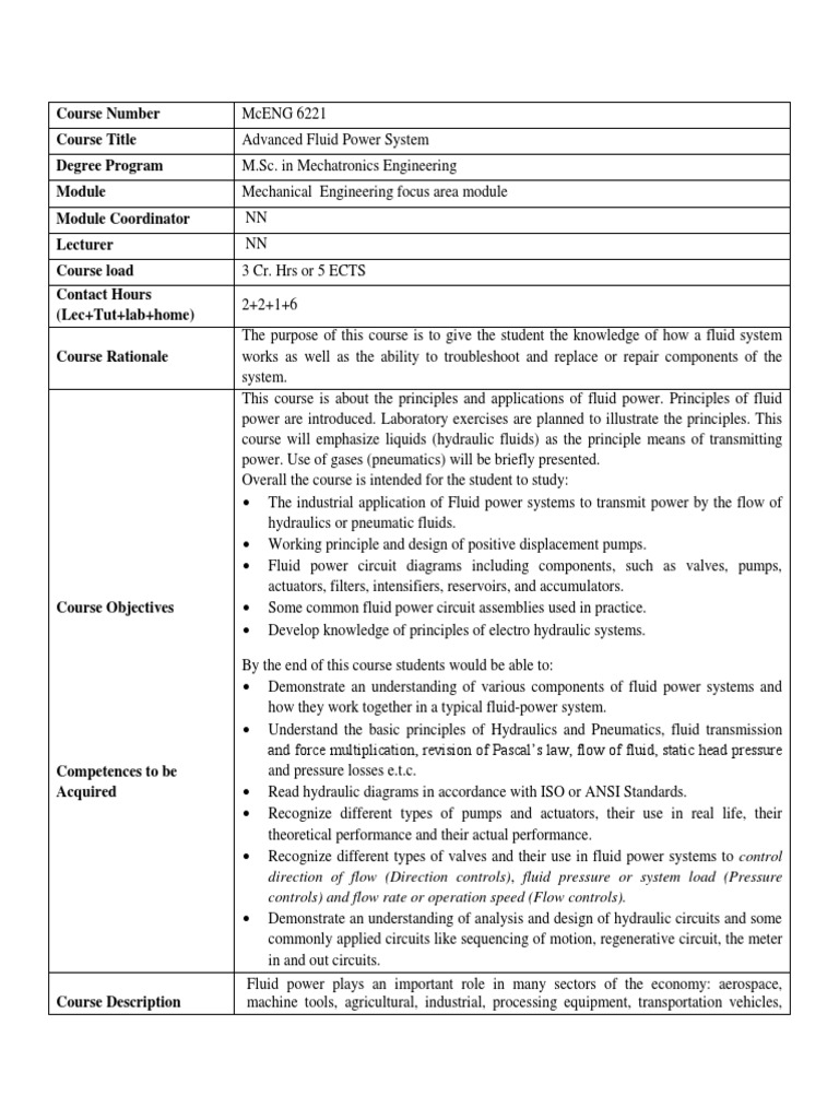 Advanced Fluid Power Systems Course | PDF | Valve | Pump