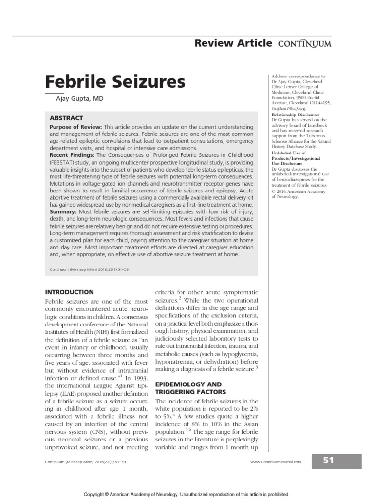 Febrile Seizures A. Gupta 2016 Continuum (Minneap Minn) 2016;22(1)51–59 | Epilepsy | Meningitis