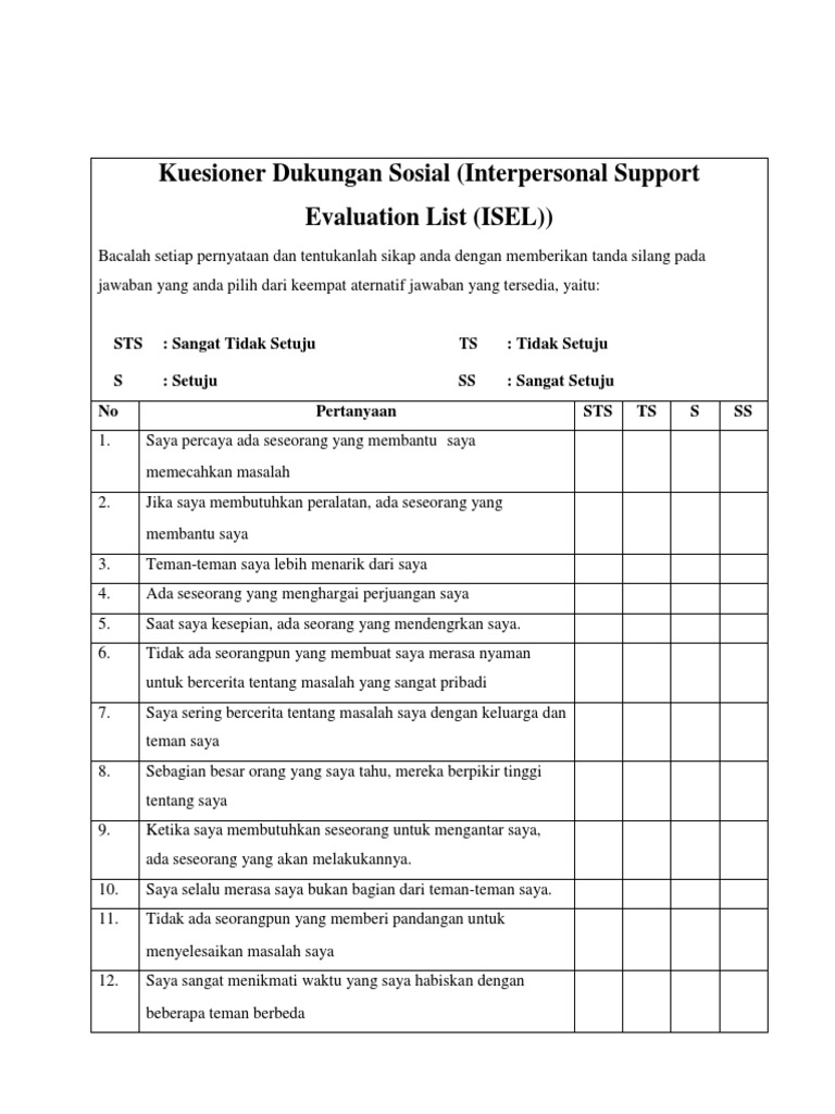 Kuesioner Evaluasi Dukungan Sosial | PDF | Gaya Hidup