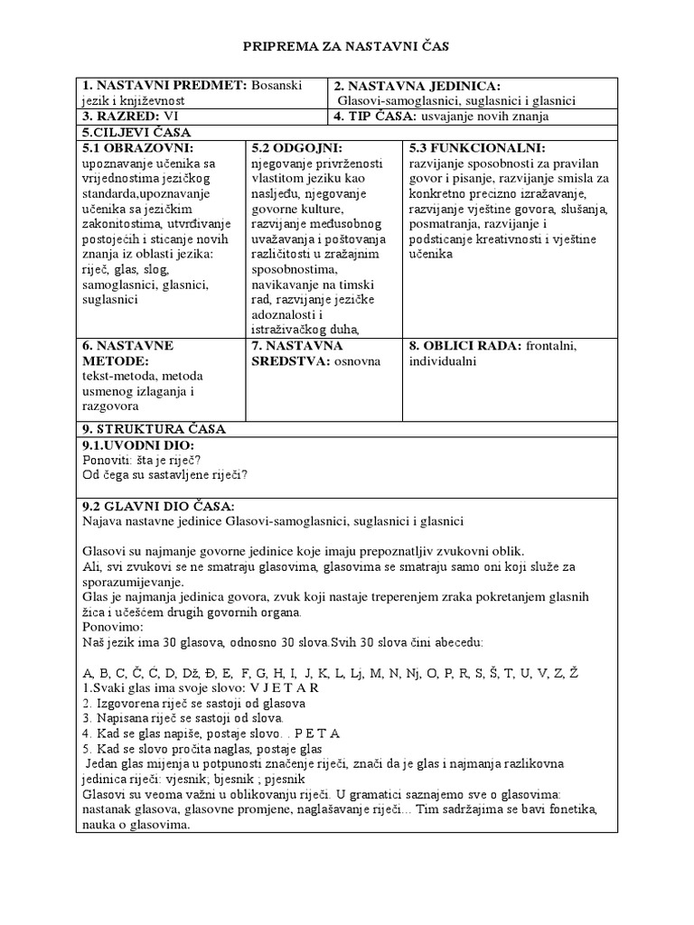 Glasovi Samoglasnici I Suglasnici - O. | PDF