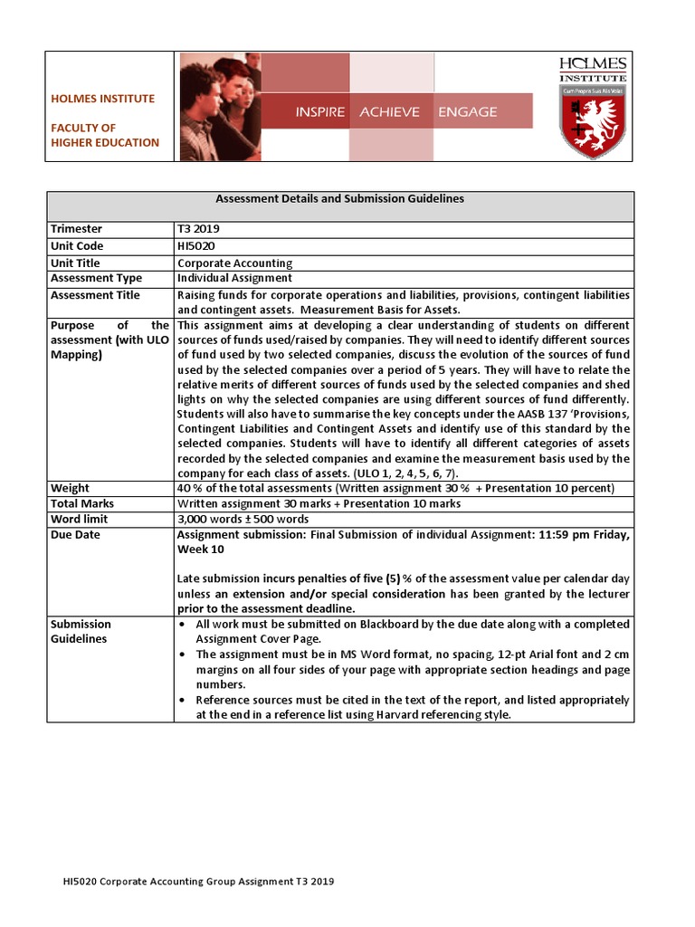 HI5020 Assignment T3 2019 | PDF | Historical Cost | Fair Value
