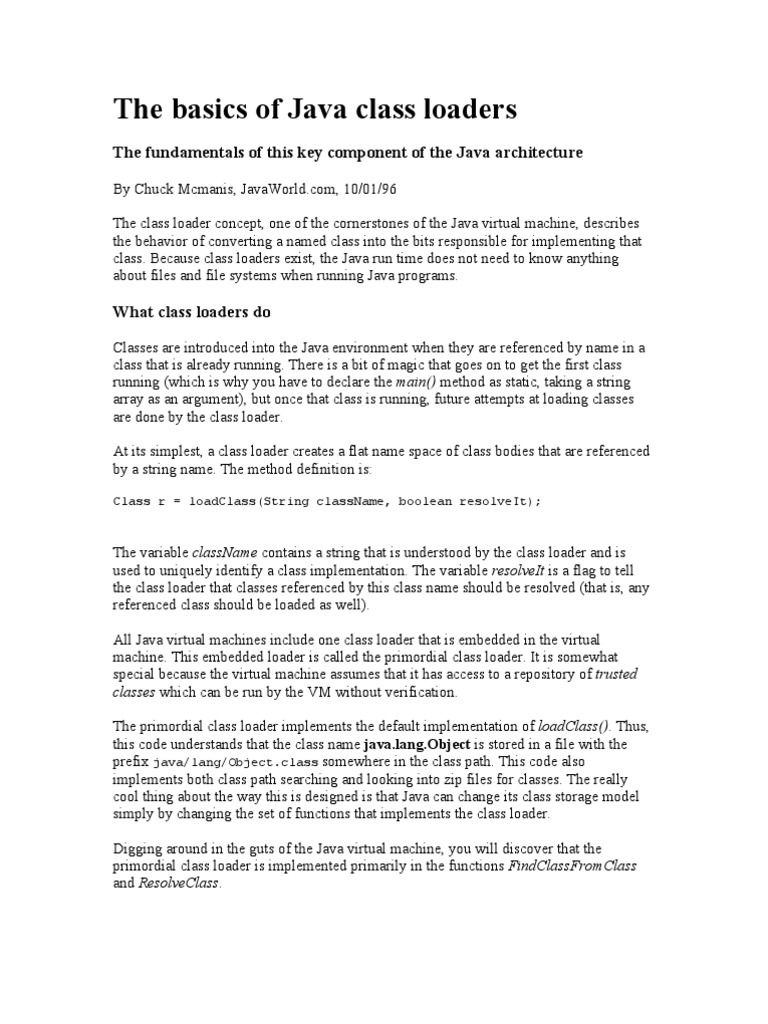 The Basics of Java Class Loaders | PDF | Class (Computer Programming) | Java (Programming Language)