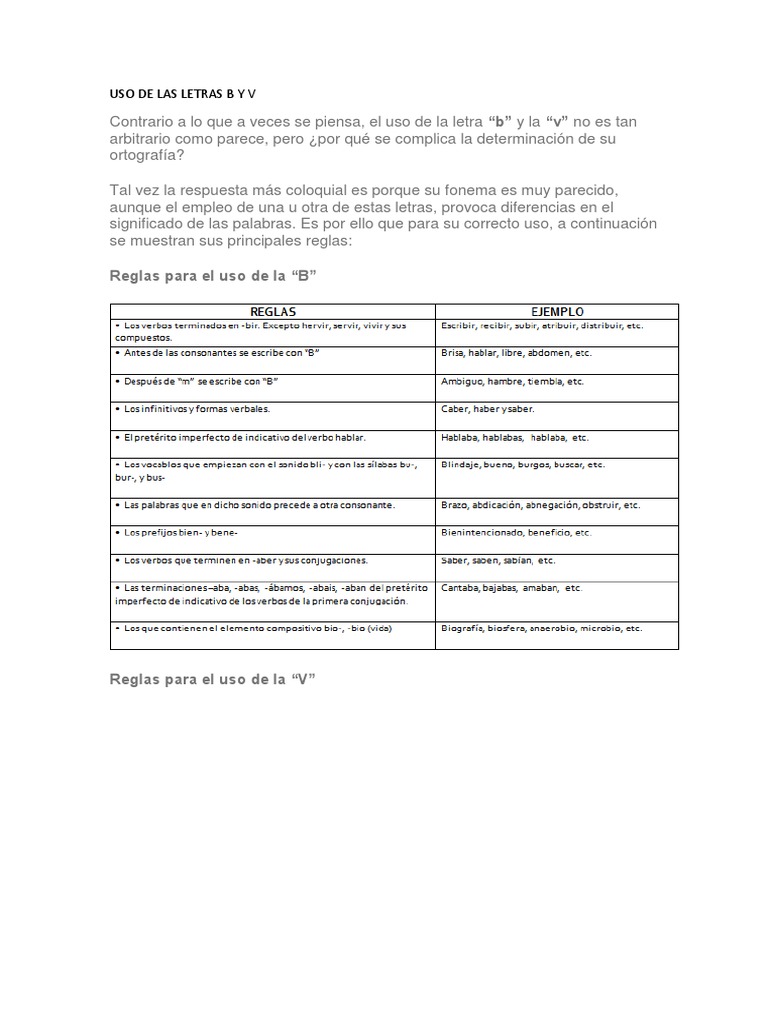 Uso de Las Letras B y V | PDF | Ortografía | Sílaba