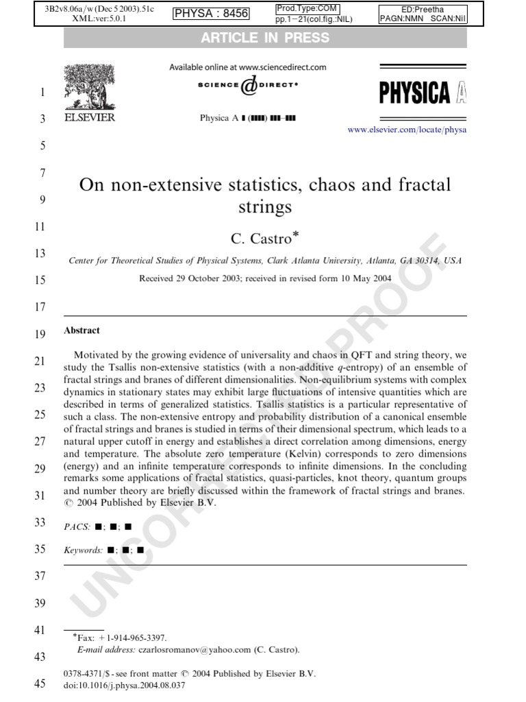 On Fractal Strings and Non-Extensive Tsallis Statistics | PDF | Quantum Field Theory | Chaos Theory