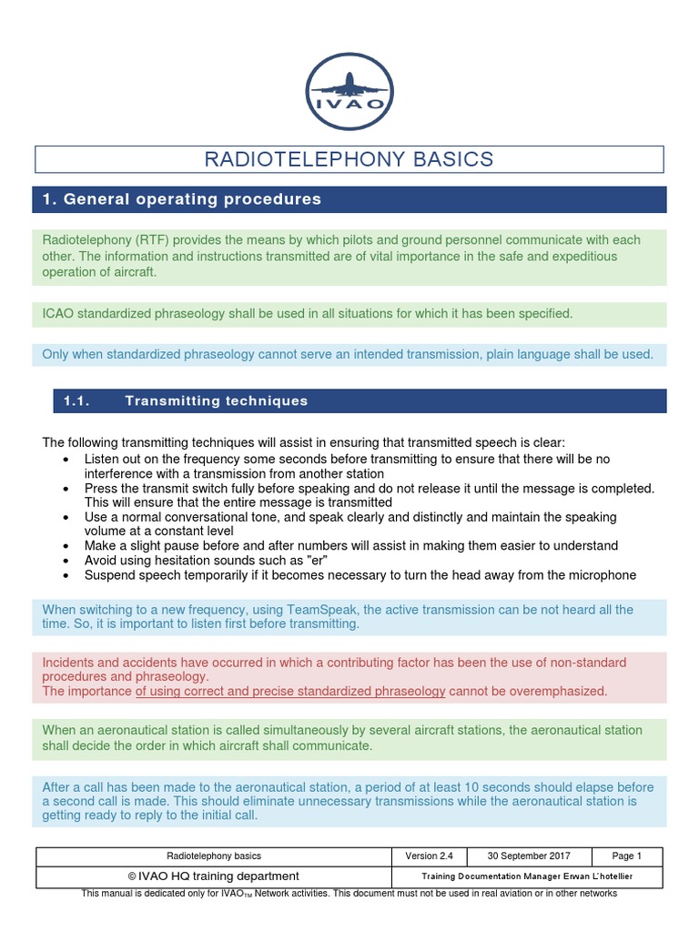 Student Radiotelephony Basics | PDF | Air Traffic Control | Transponder ...