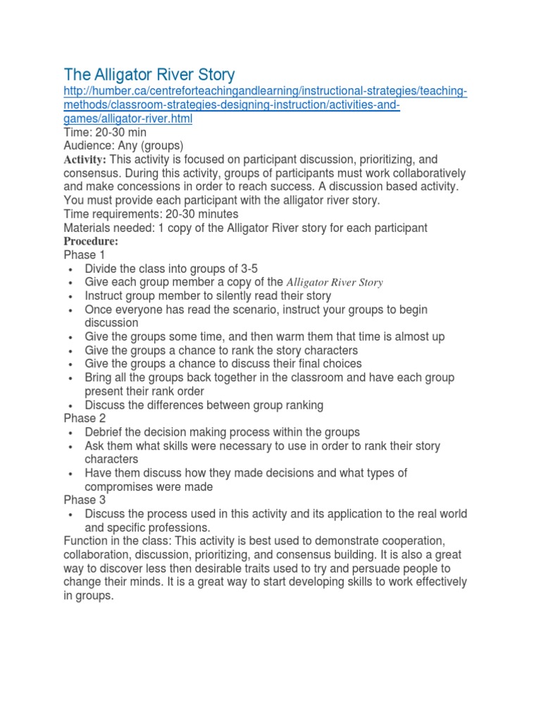 The Alligator River Story Activity | PDF | Consensus Decision Making ...