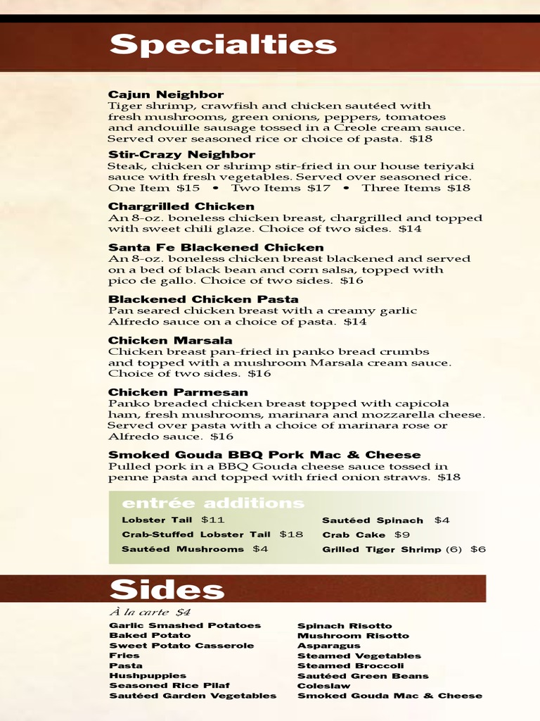The Neighbors Place Menu | PDF | Louisiana Creole Cuisine | Cajun Cuisine