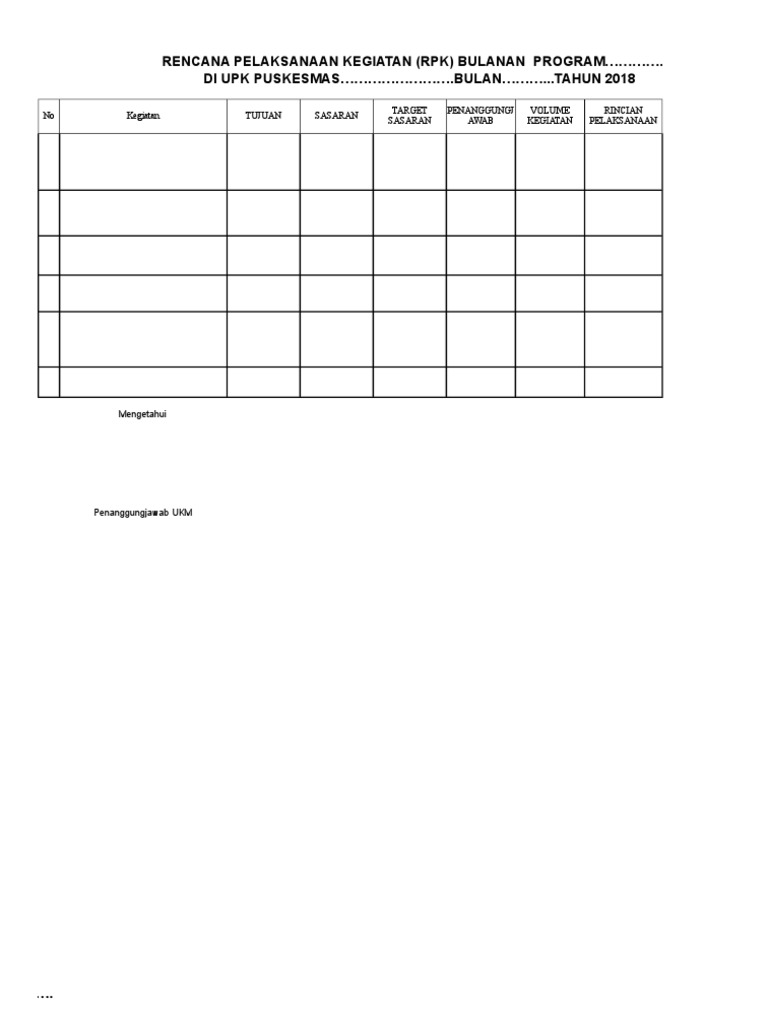 Contoh Rencana Pelaksanaan Kegiatan (RPK) | PDF