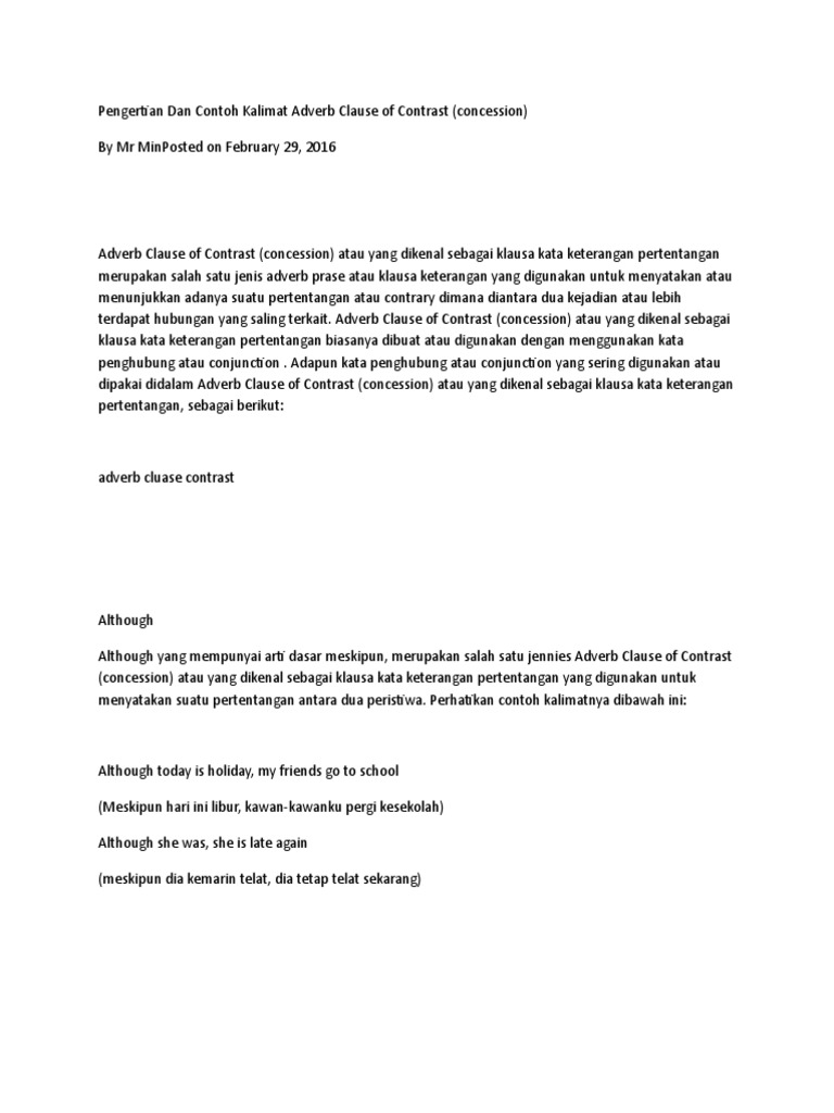 Pengertian Dan Contoh Kalimat Adverb Clause of Contrast | PDF