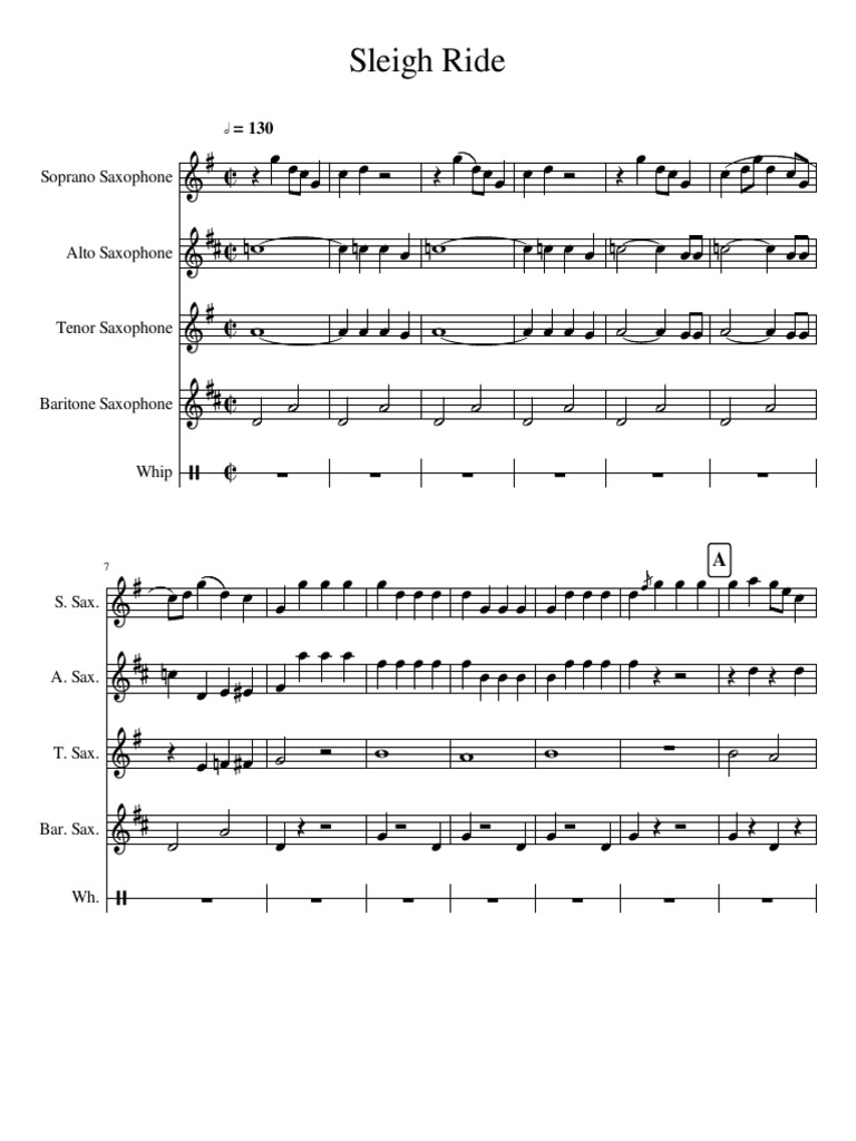 Sleigh Ride Saxophone Sheet Music | PDF | American Popular Music | Reed ...
