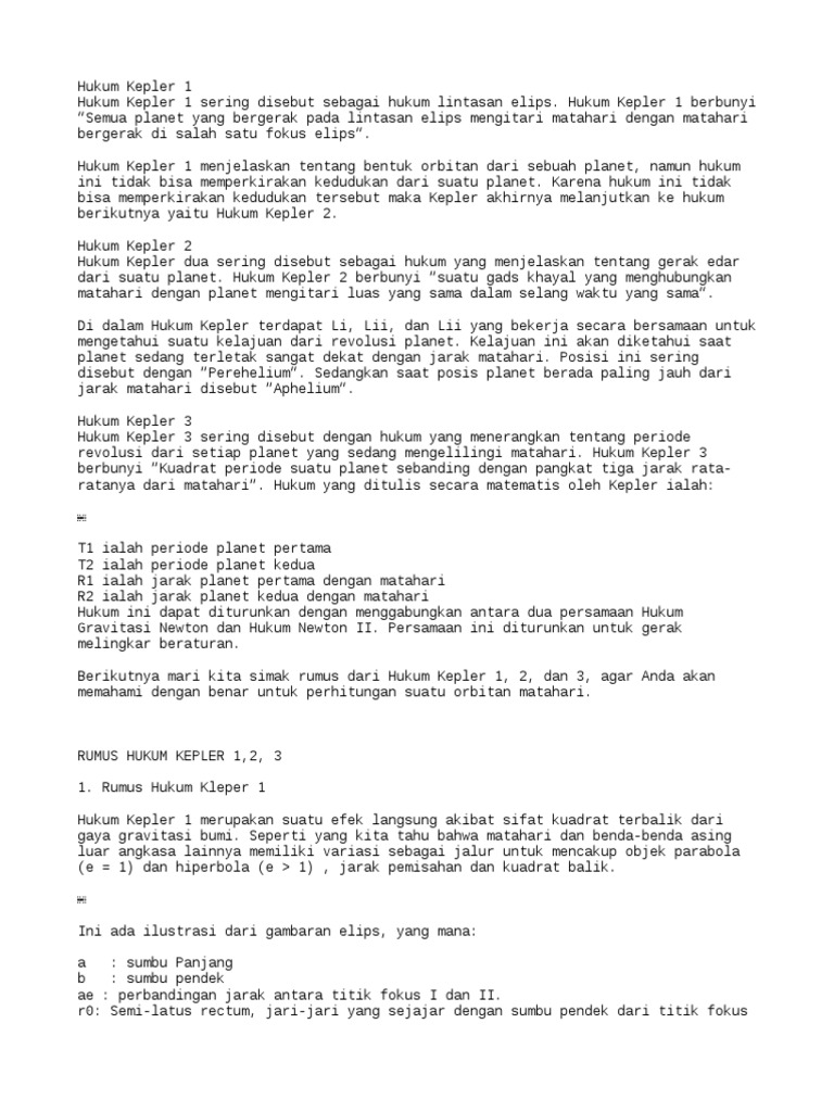 Hukum Kepler dan Rumus Orbit Planet | PDF