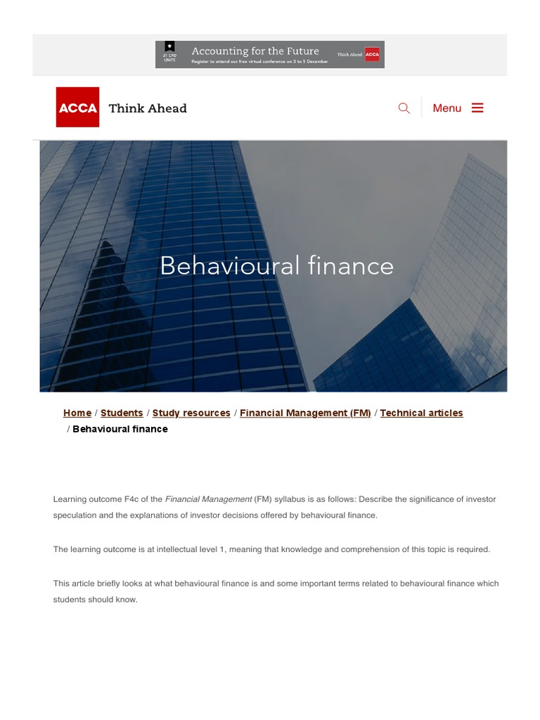 Understanding Behavioural Finance Pdf Behavioral Economics Stock
