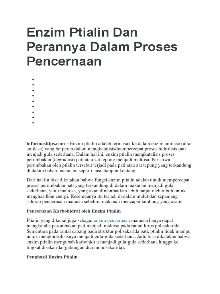 Enzim Ptialin Dan Perannya Dalam Proses Pencernaan | PDF