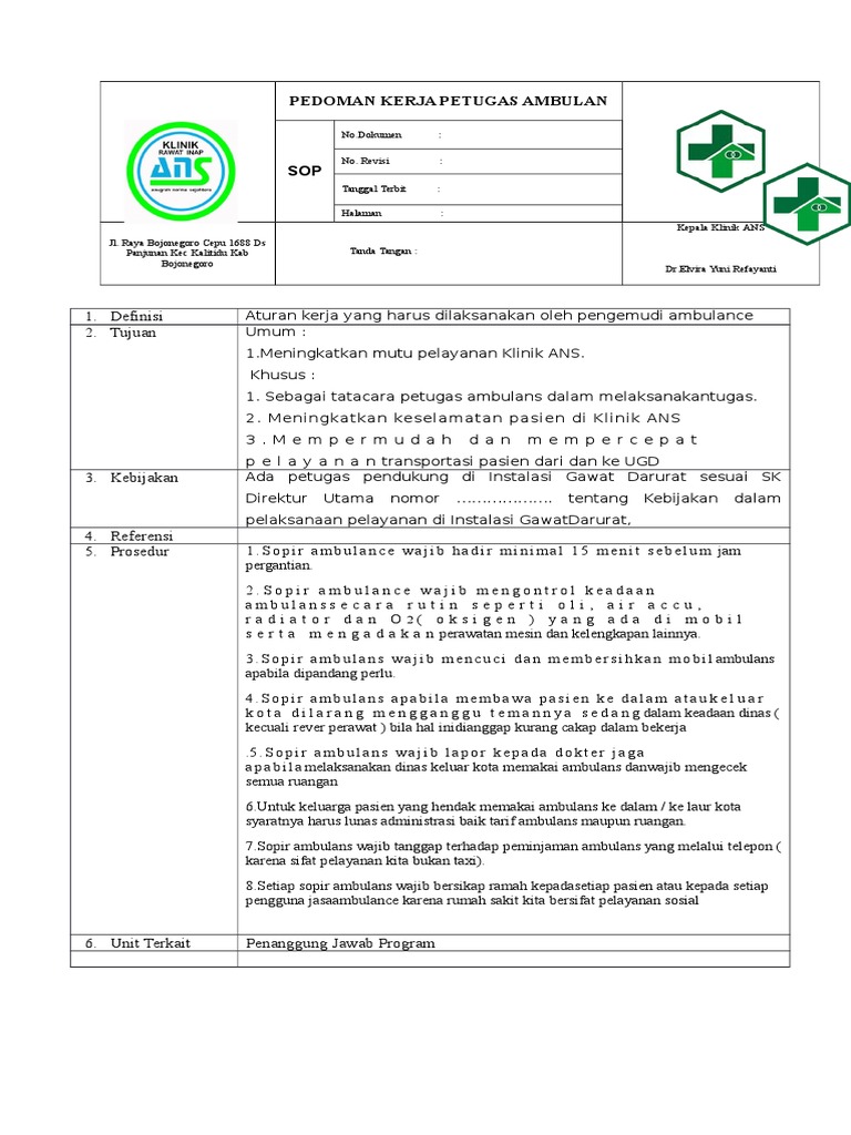 Sop Ambulance | PDF