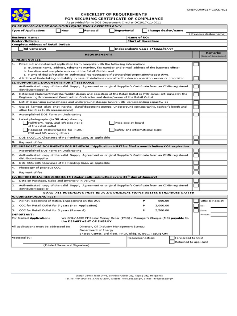 Oimb Citizens Charter 11 02 Coc Checklist Form PDF | PDF | Retail ...