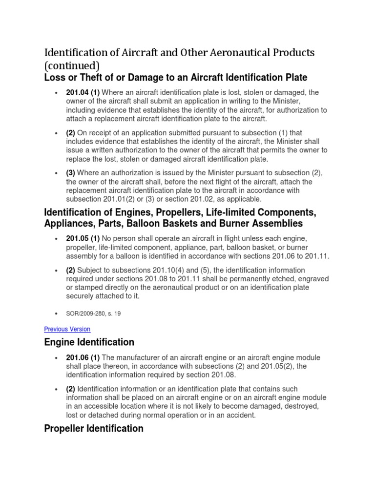 Identification of Aircraft and Other Aeronautical Products | PDF ...