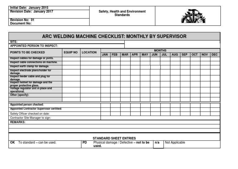 Arc Welding Equipment Monthly Checklist | PDF