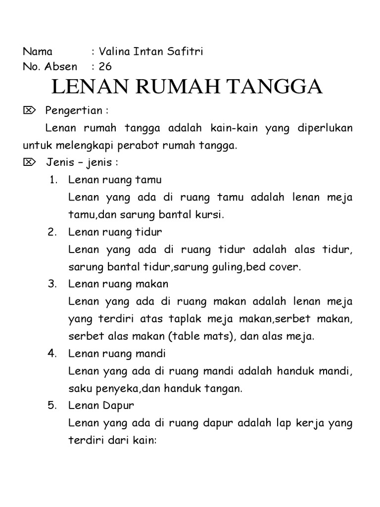 Pengertian dan Jenis Lenan Rumah Tangga | PDF