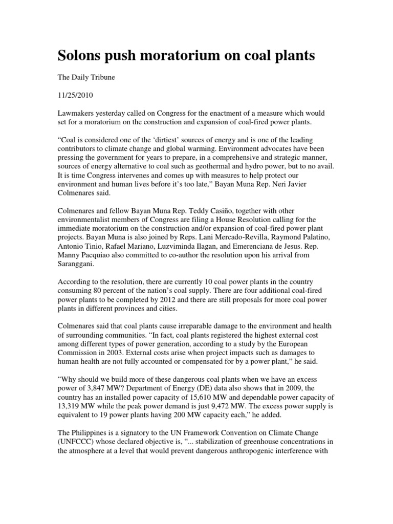 The Daily Tribune Article of Coal Power Plants | PDF | United Nations ...
