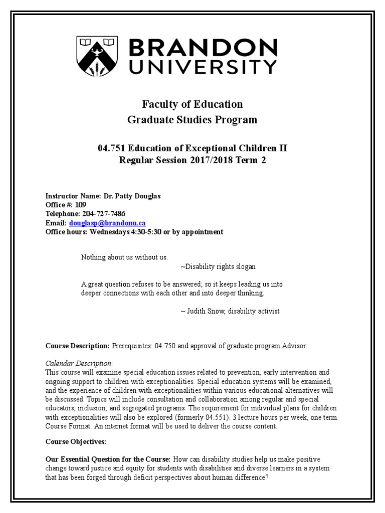 Teaching Exceptional Children 2 Course Outline | PDF | Inclusion ...