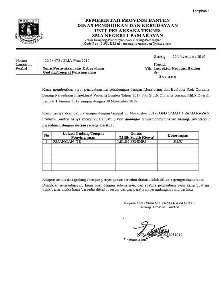 Berita Acara Stock Opname Internal Dan Surat Keterangan Gudang T.A 2019 ...