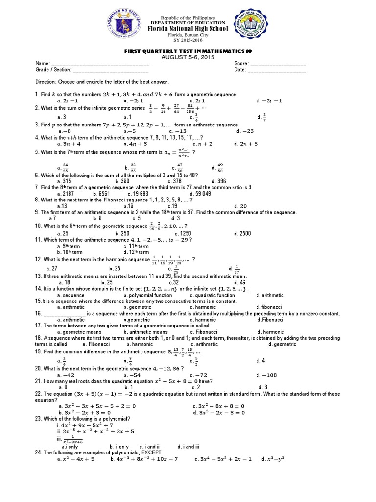 G10 Math 1ST QTR | Download Free PDF | Factorization | Zero Of A Function