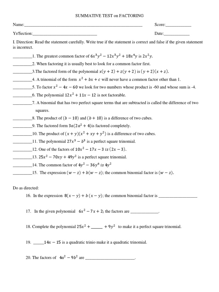 Summative Test Math Grade 8 | PDF | Factorization | Algorithms