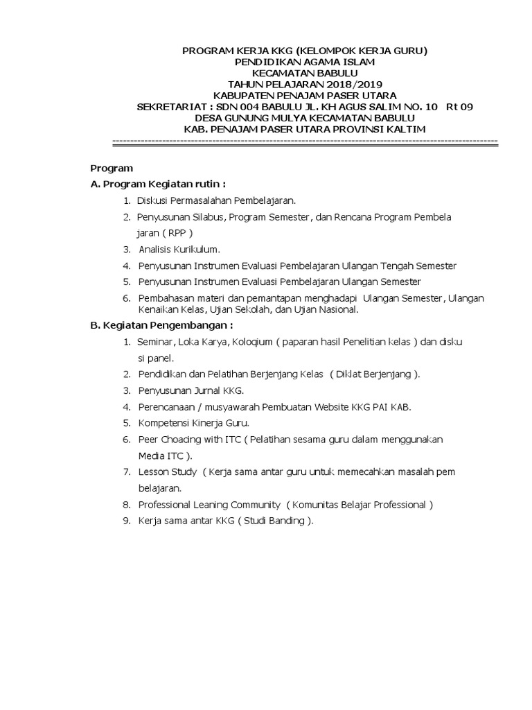 Program Kerja KKG - Time Schedule | PDF