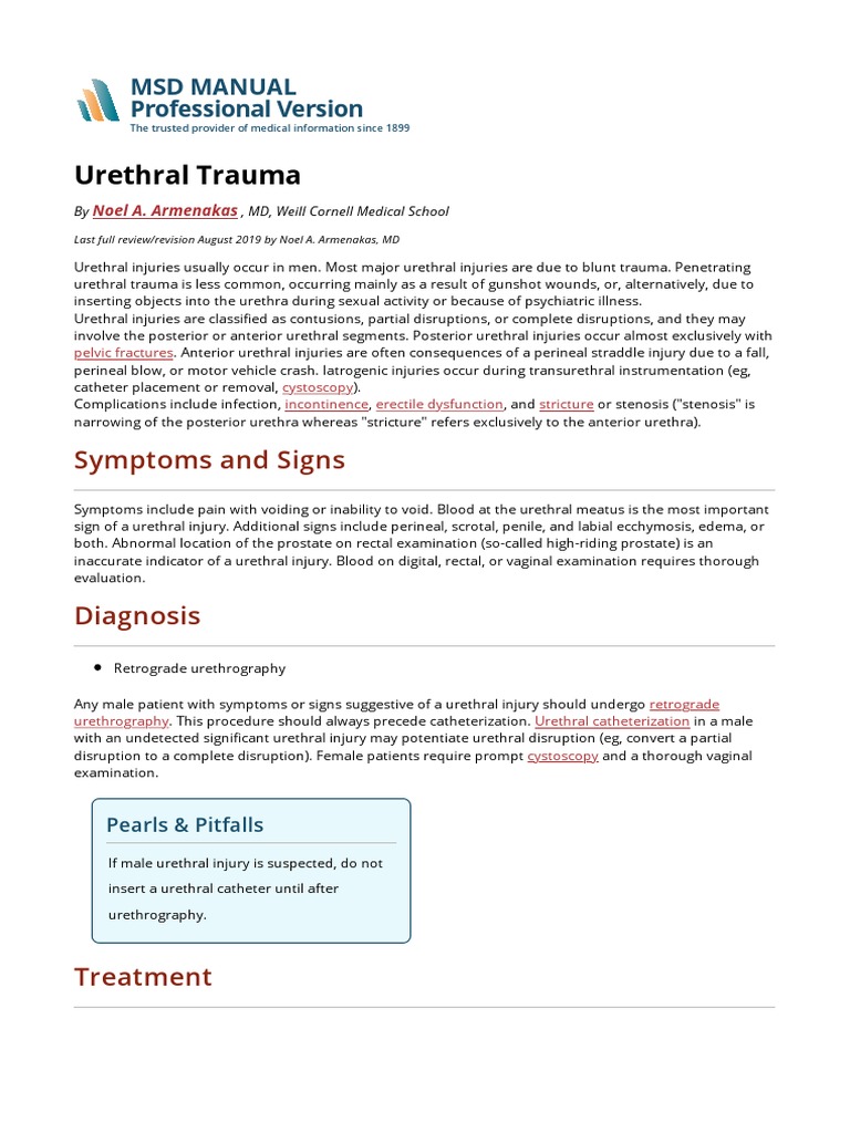 Urethral Trauma - Injuries Poisoning - MSD Manual Professional Edition ...