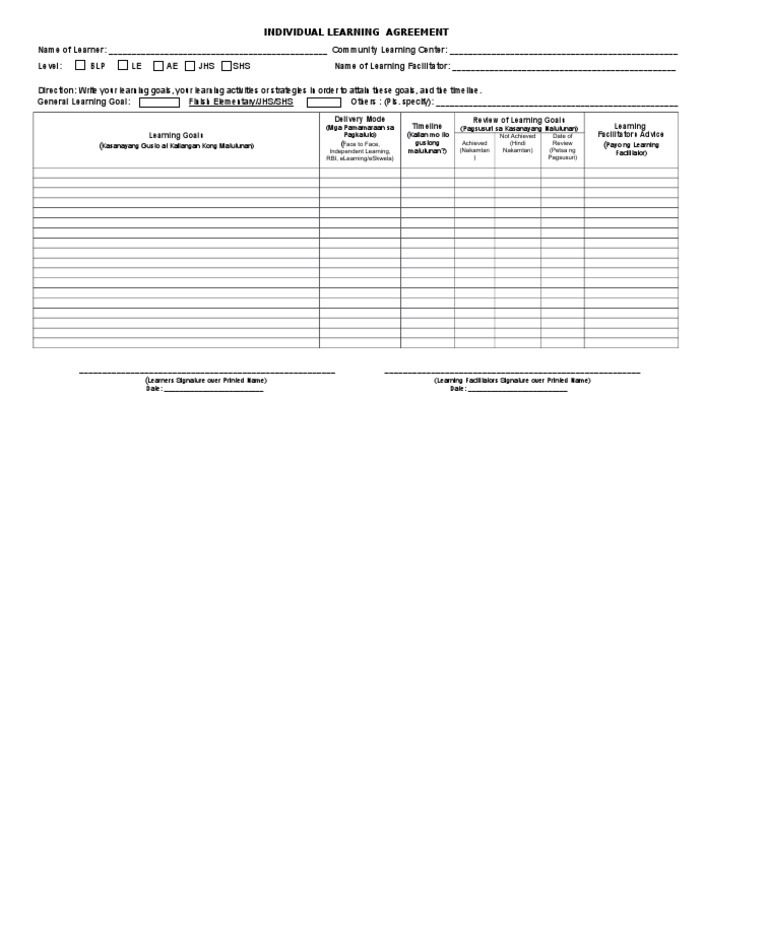 Individual Learning Agreement Template | PDF