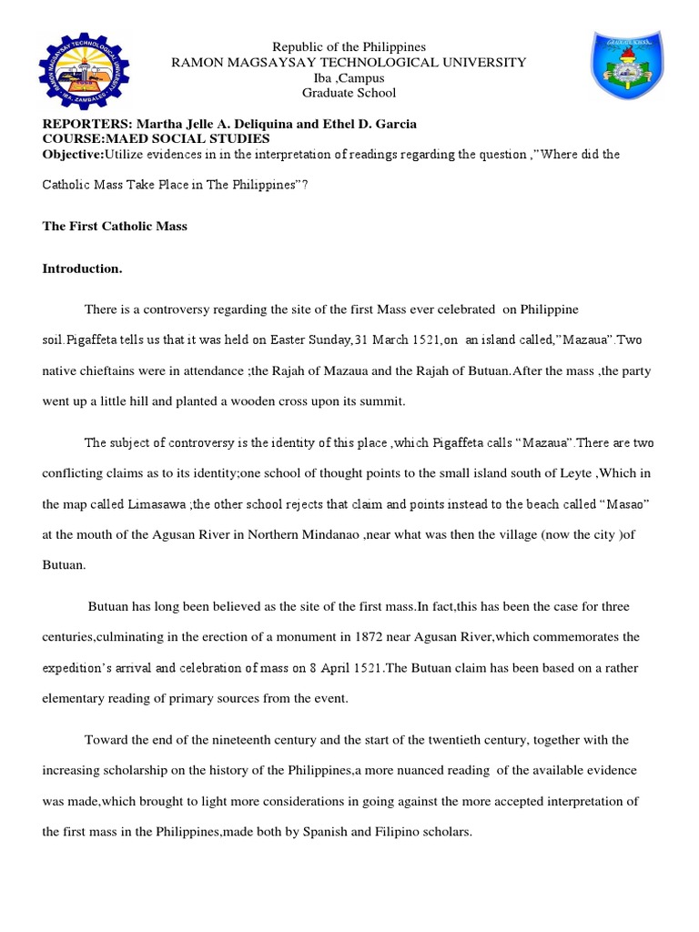 The First Catholic Mass Written | PDF