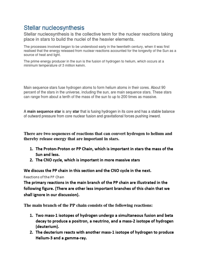 Stellar Nucleosynthesis | PDF | Nuclear Fusion | Nuclear Reaction