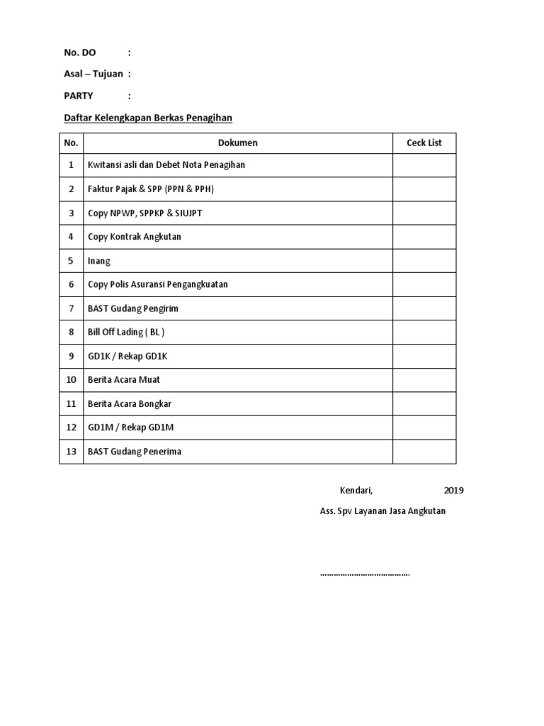 CHECK LIST DOKUMEN Angkutan | PDF