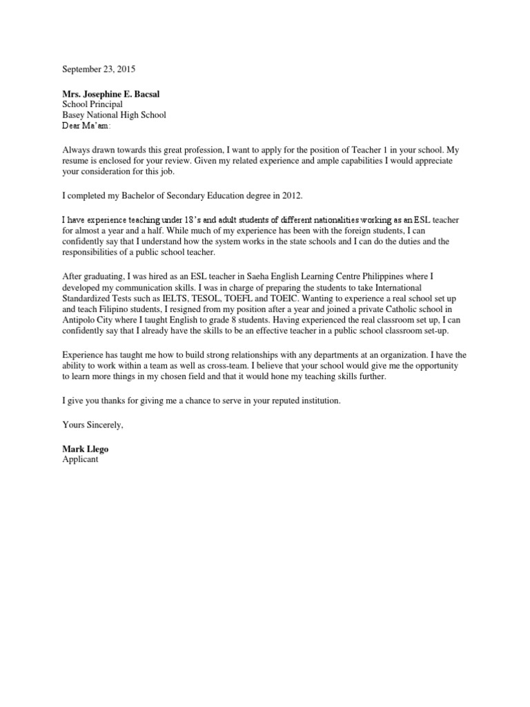 Application Letter | PDF | English As A Second Or Foreign Language ...
