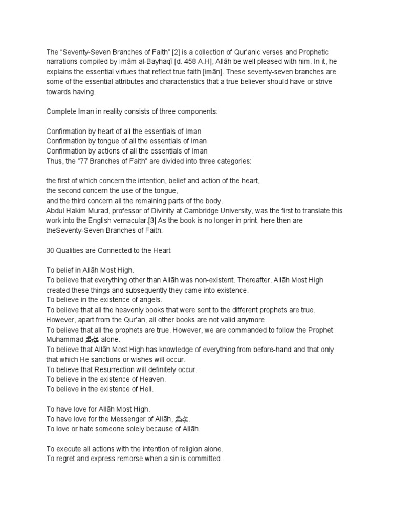 Branches of Iman | PDF | Religious Belief And Doctrine | Religious ...