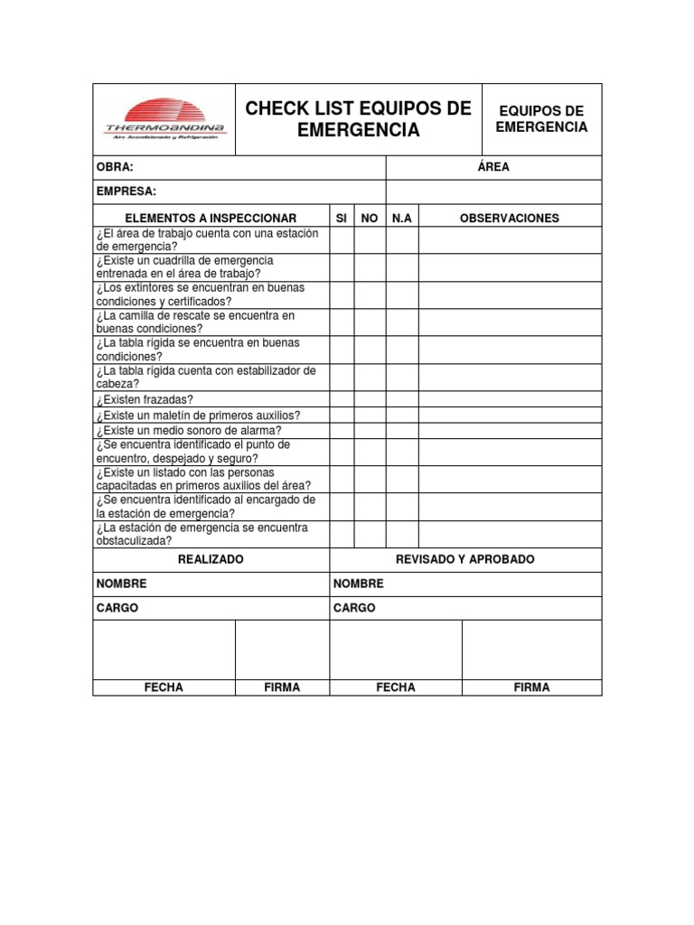 Check List Equipos de Emergencia | PDF
