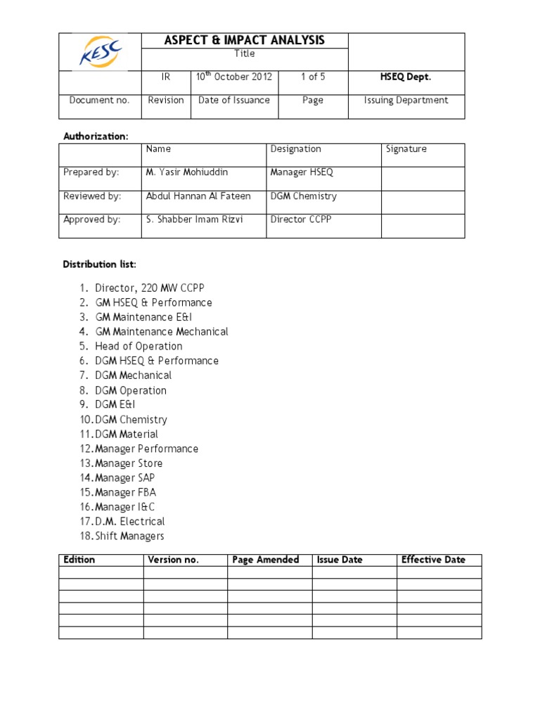 Environmental Aspect & Impact | PDF | Environmental Impact Assessment ...