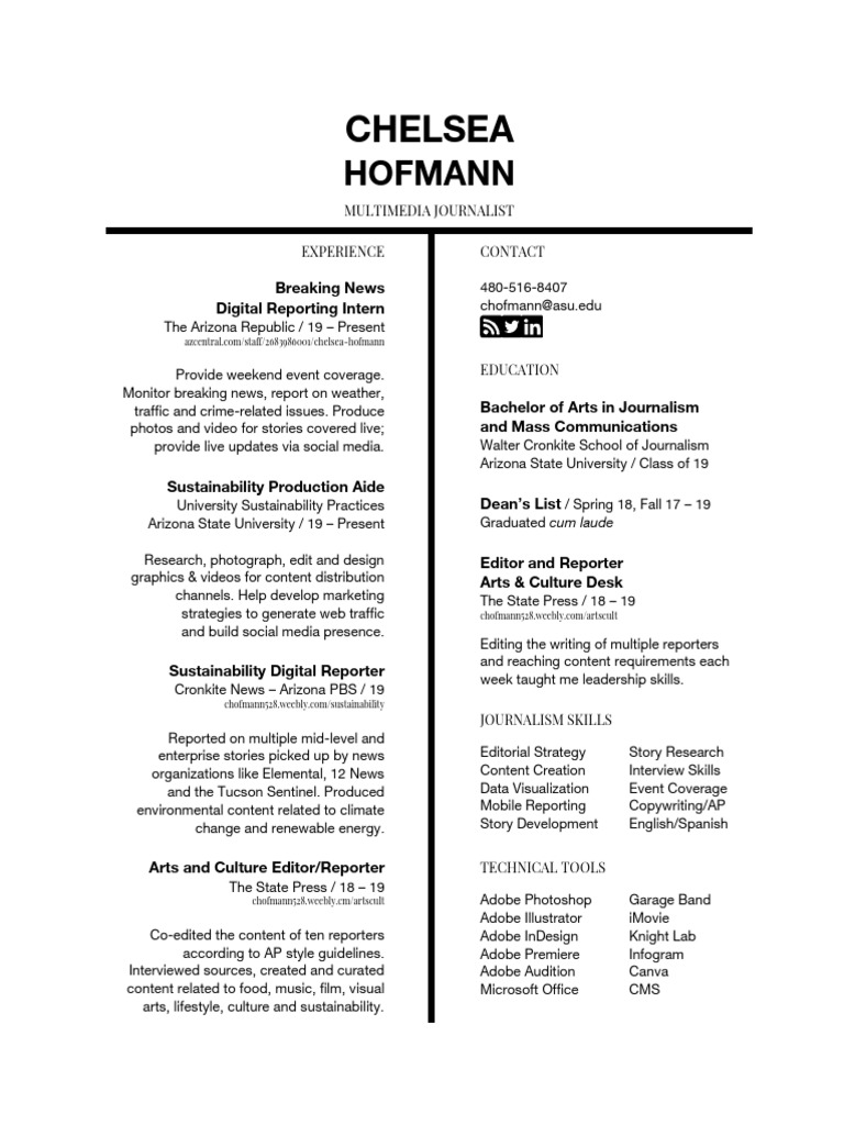 Chelsea Hofmann Resume 1 | PDF | Journalism | News