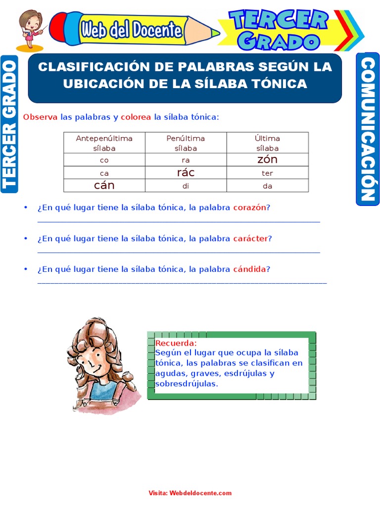 Clases de Palabras Según La Ubicación de La Sílaba Tónica para Tercer ...