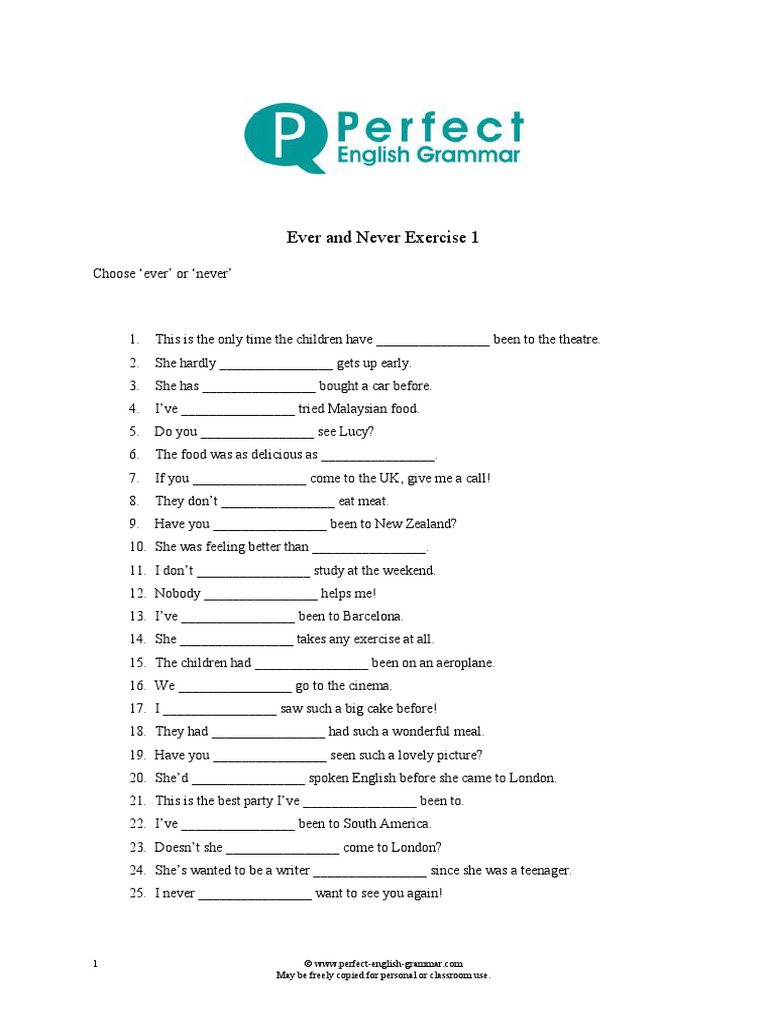 5th - Grammar - Ever and Never Exercise | PDF