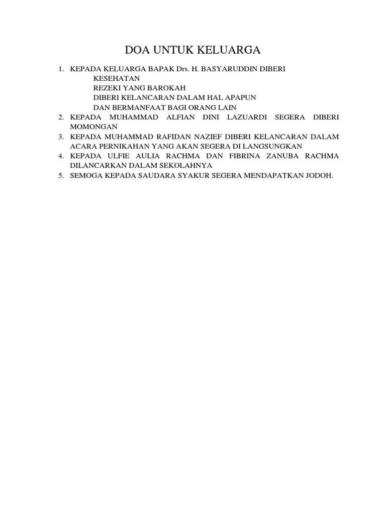 Doa Kesejahteraan Keluarga dan Kelancaran Hidup | PDF