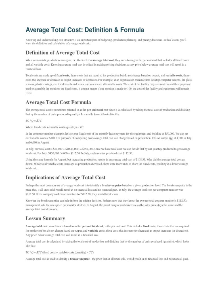 Average Total Cost | PDF | Average Cost | Microeconomics