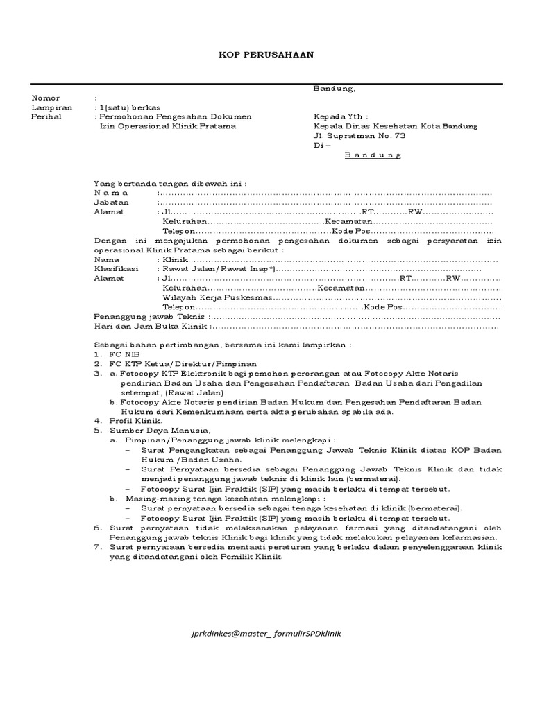 Form Izin Operasional Klinik Pratama | PDF