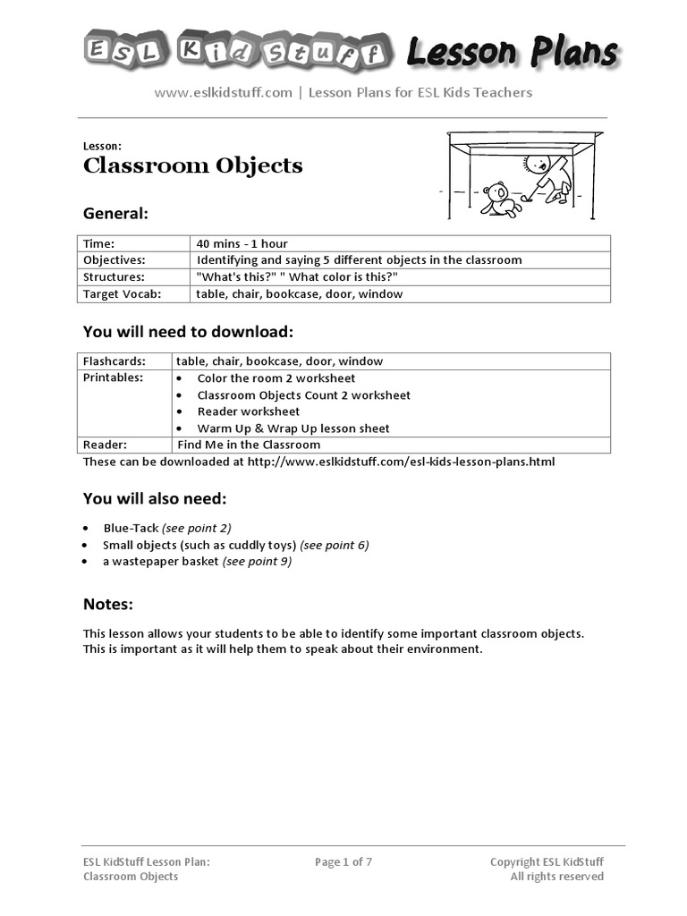 Classroom Objects Lesson Plan | PDF | Lesson Plan | Classroom