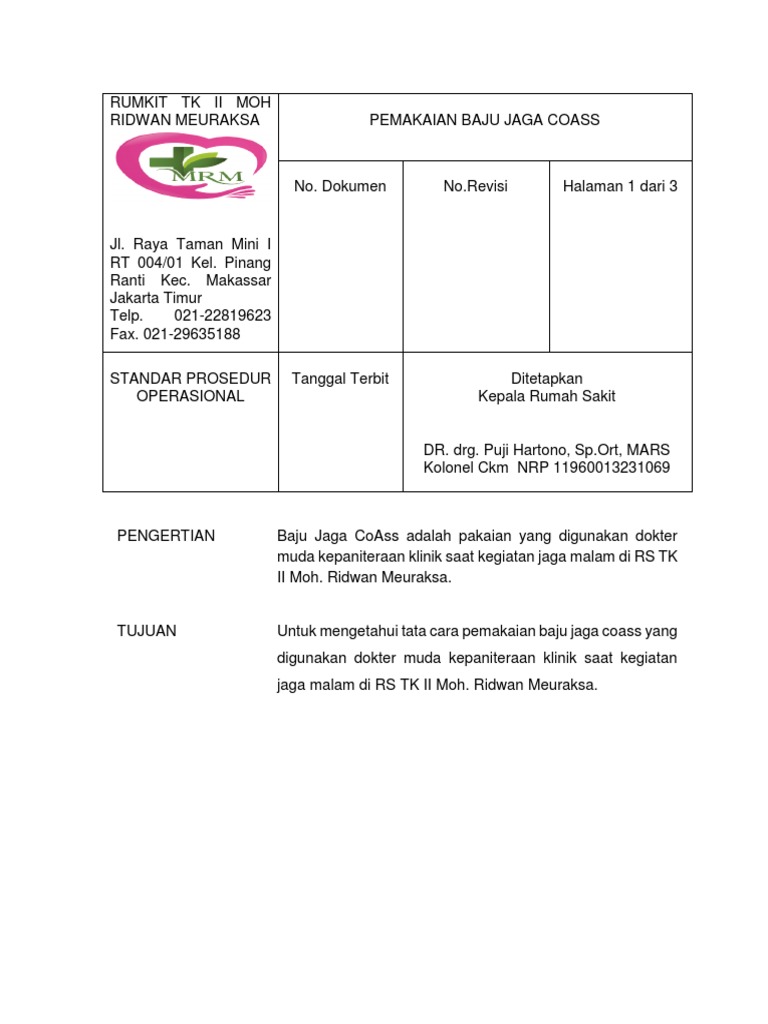SOP Pemakaian Baju Jaga Coass | PDF