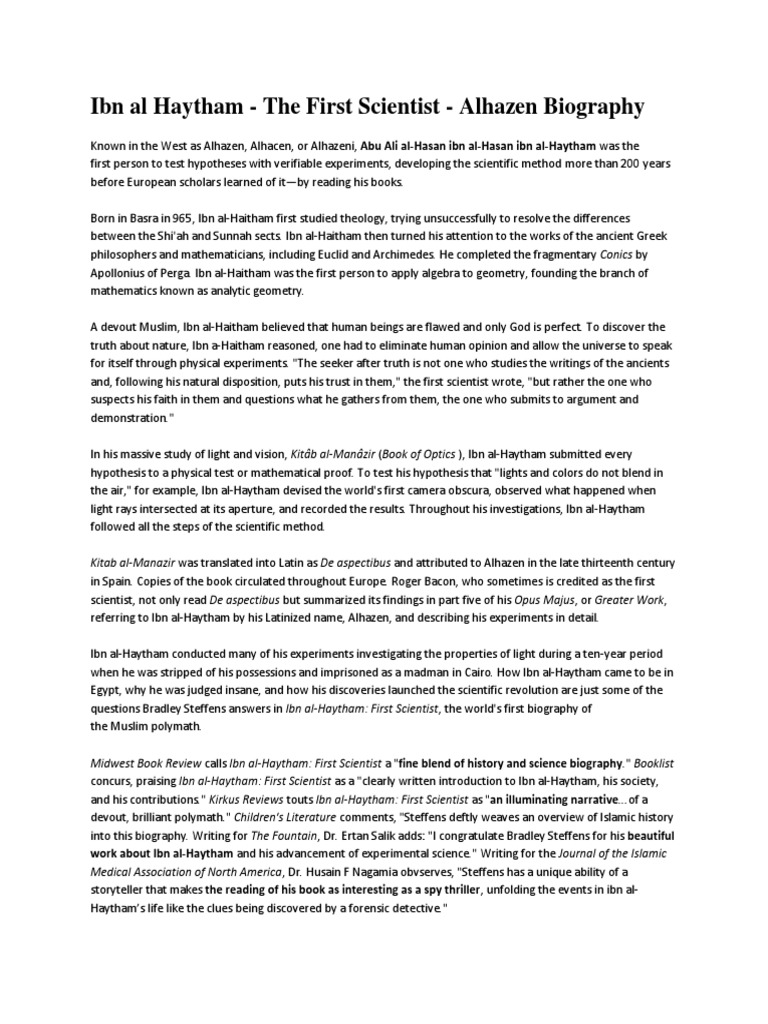 Steffens - 2007 - Ibn Al Haytham First Scientist (Alhazen Biography ...