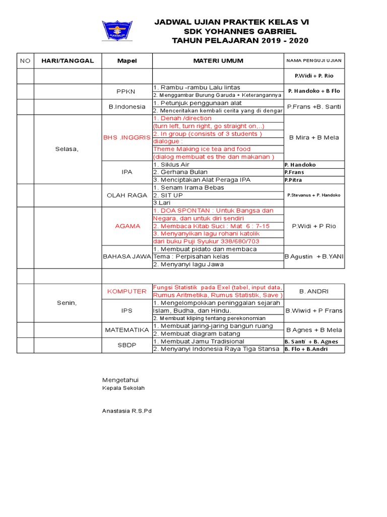 JADWAL UJIAN PRAKTEK Revisi | PDF
