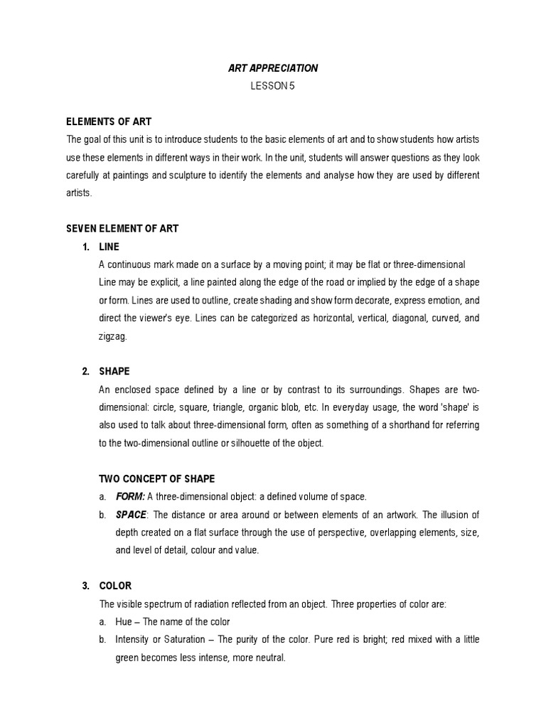 Lesson 5 Art Appreciation | PDF | Composition (Visual Arts) | Pattern