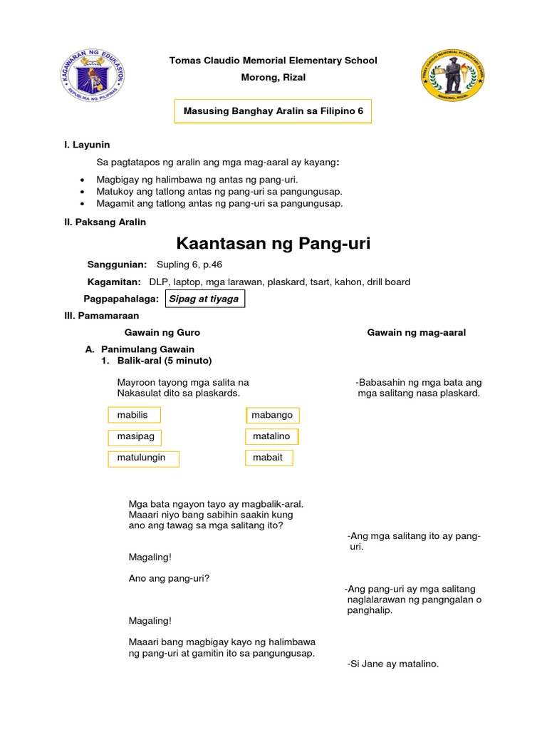 Filipino 6, Kaantasan NG Pang Uri | PDF