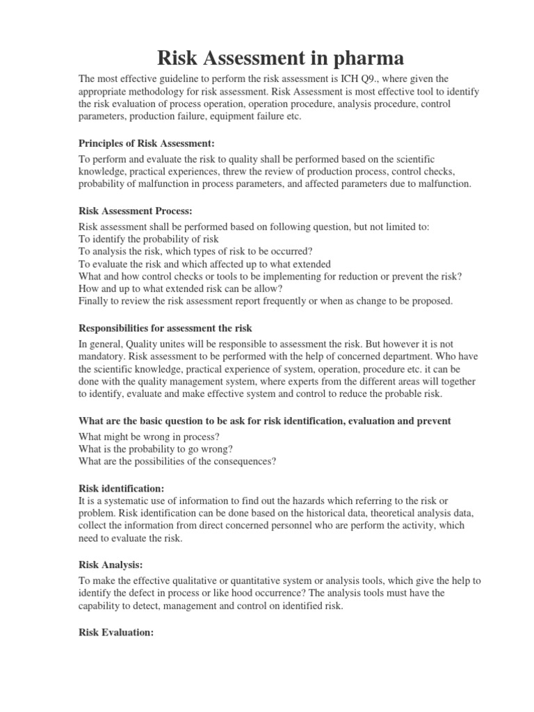 Risk Assessment in Pharma | PDF | Risk | Risk Management